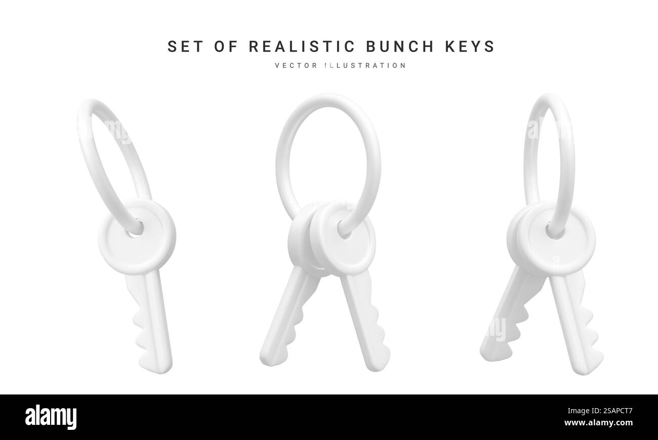Set of 3d realistic bunch of keys isolated in withe background. Vector ...