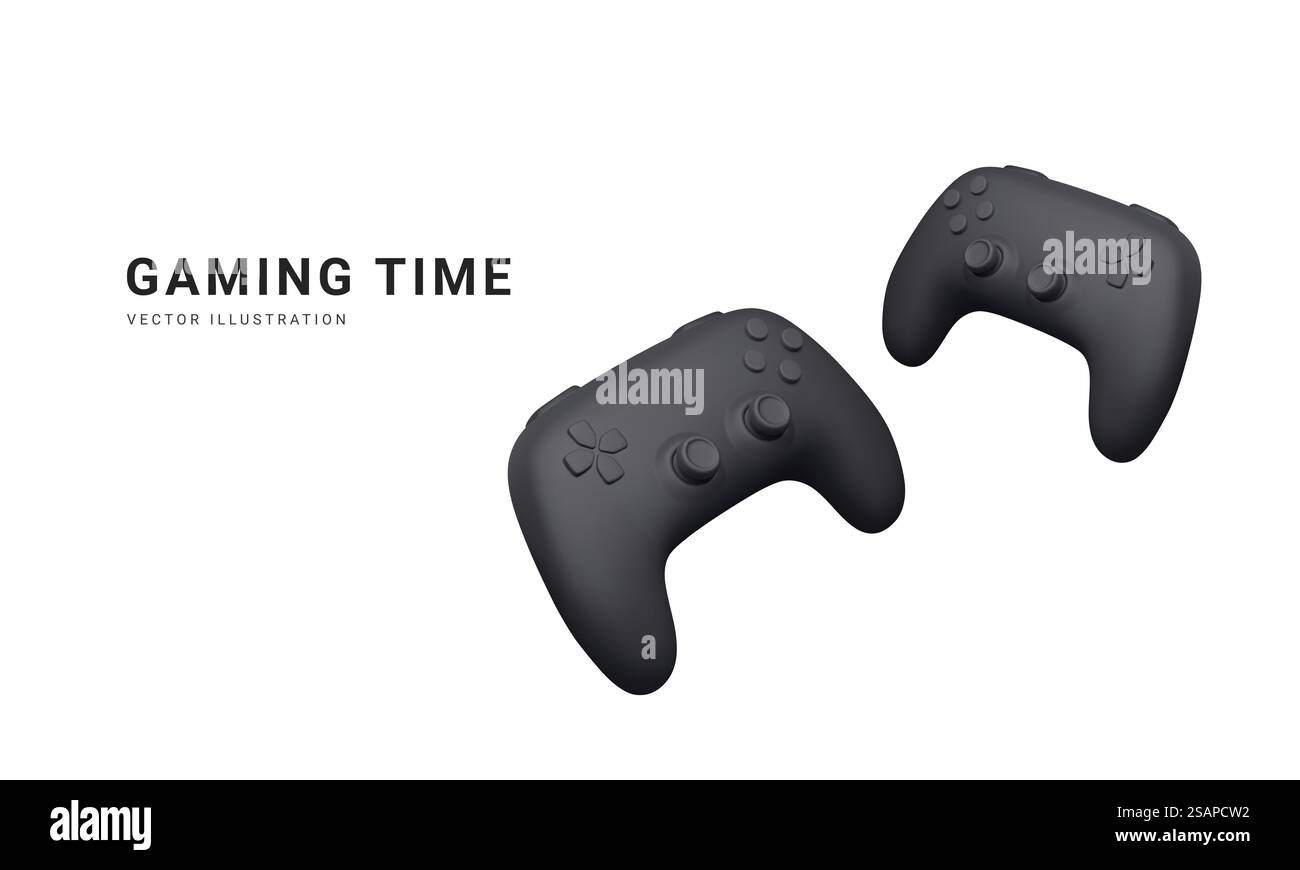 3d realistic gamepads isolated on white background. Video games and gaming time concept. Vector ...