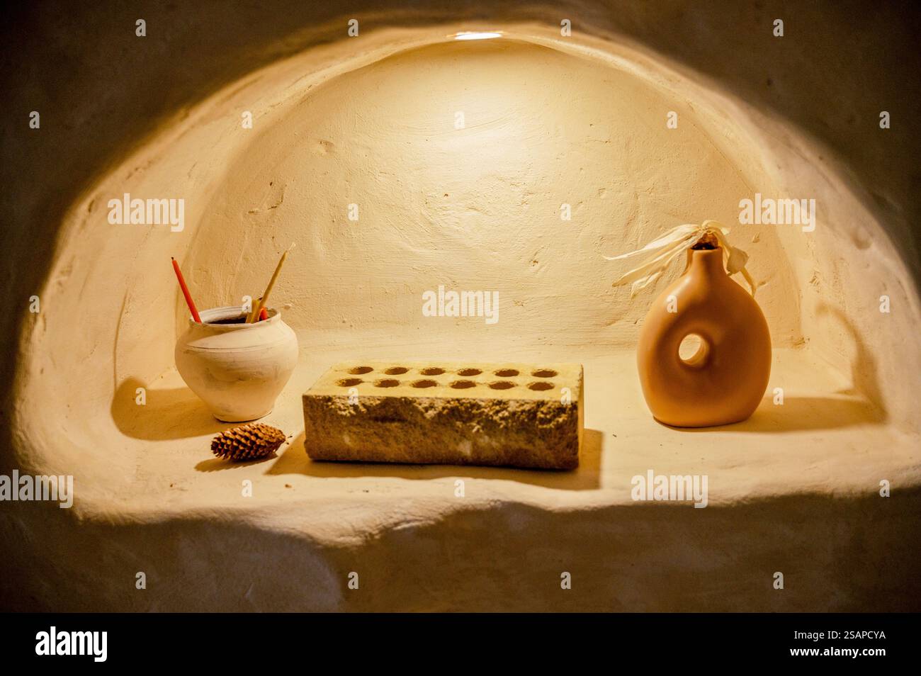 decorative clay products as a decorative element, two pots and a brick ...