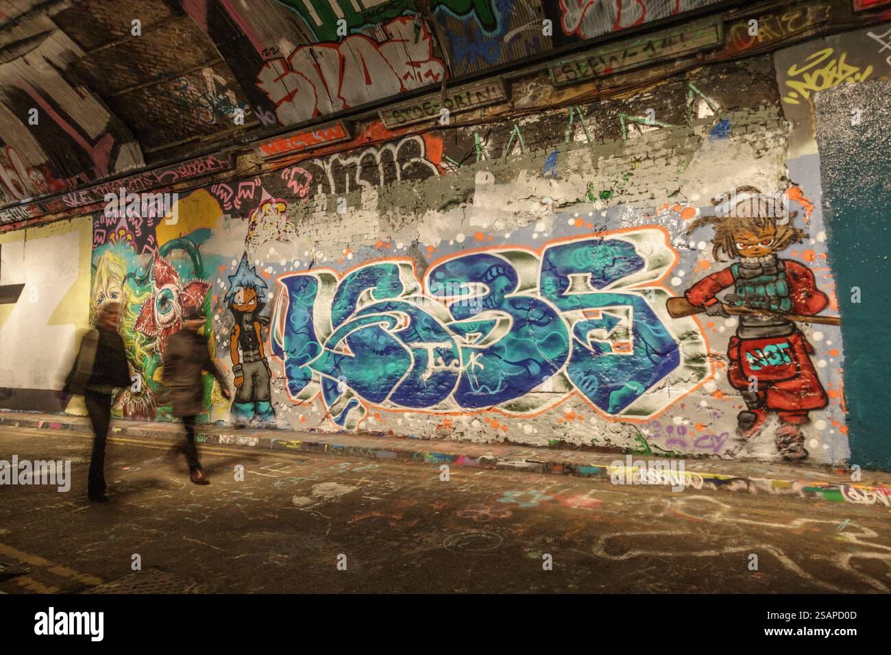 General view of the constantly changing graffiti artwork in Leake ...