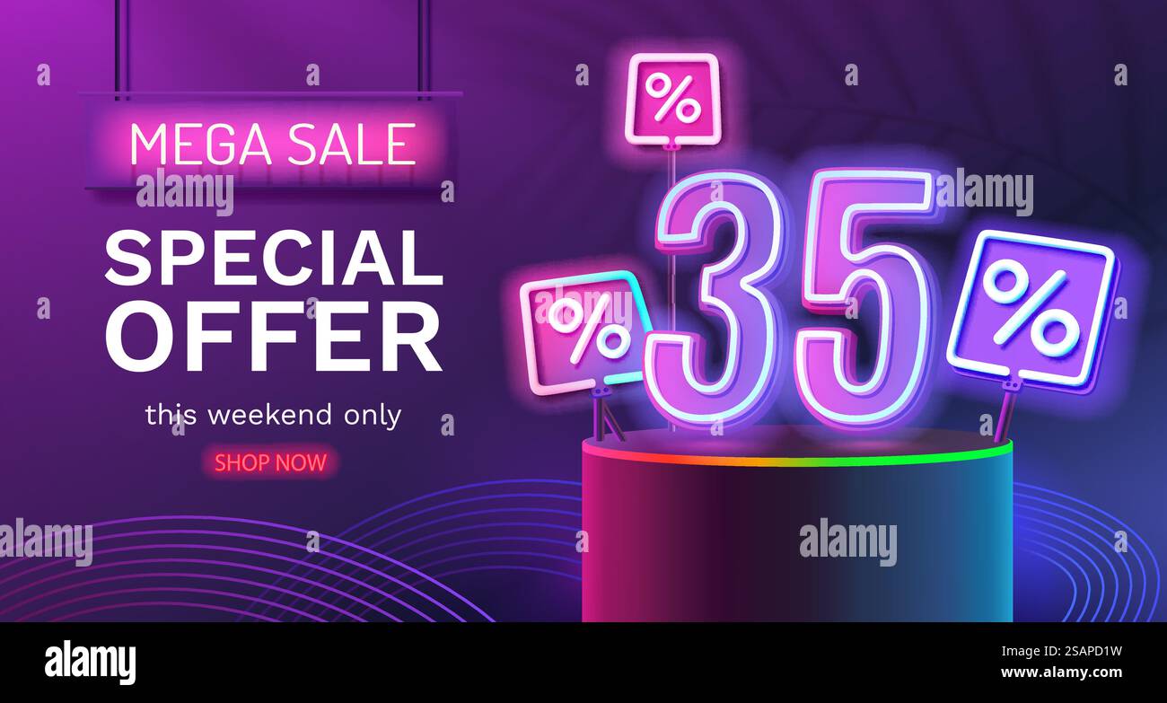 Save offer, 35 off sale banner. Sign board promotion. Vector. Save ...