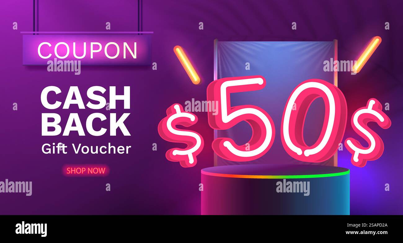 Coupon special voucher 50 dollar, Check banner special offer. Vector ...