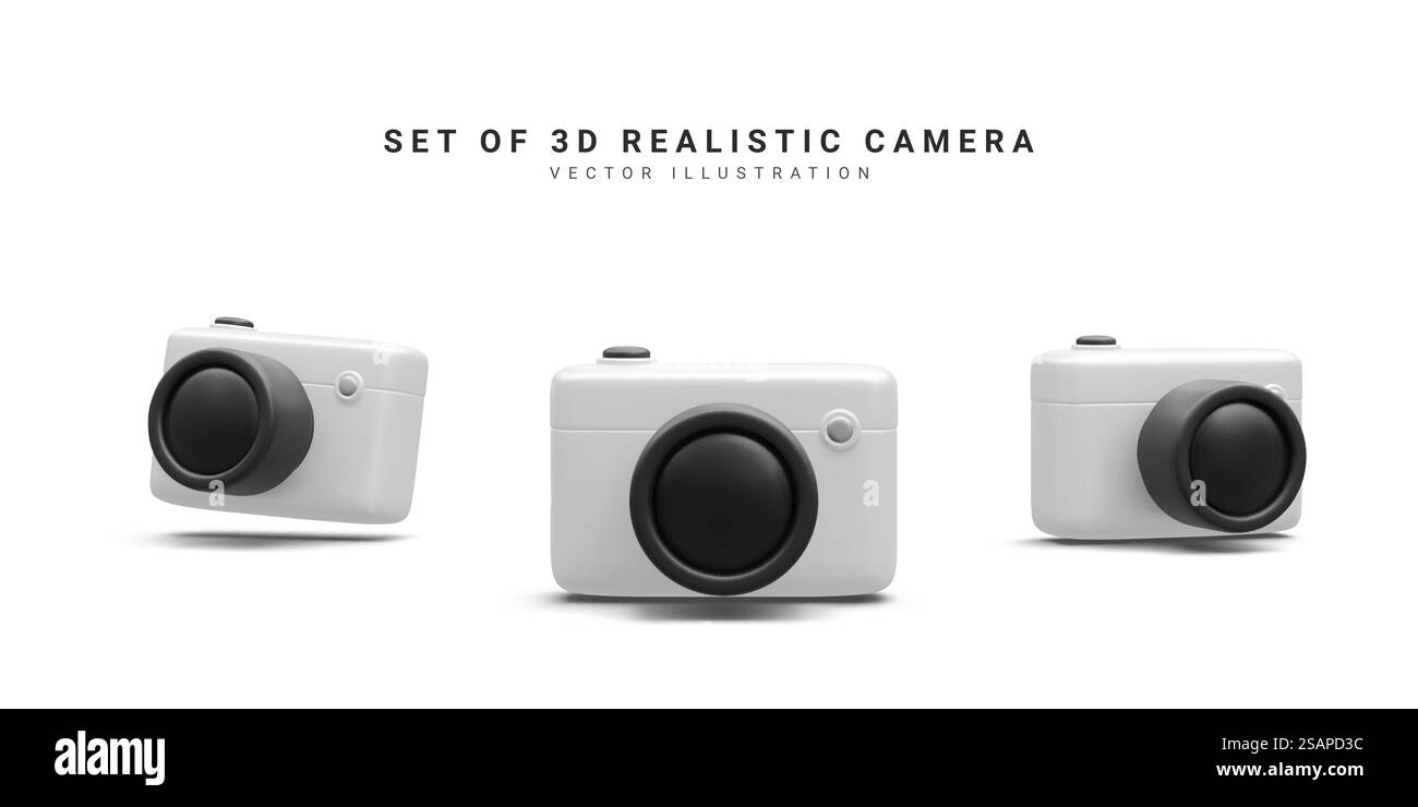 Set of 3d realistic camera isolated on white background. Vector ...