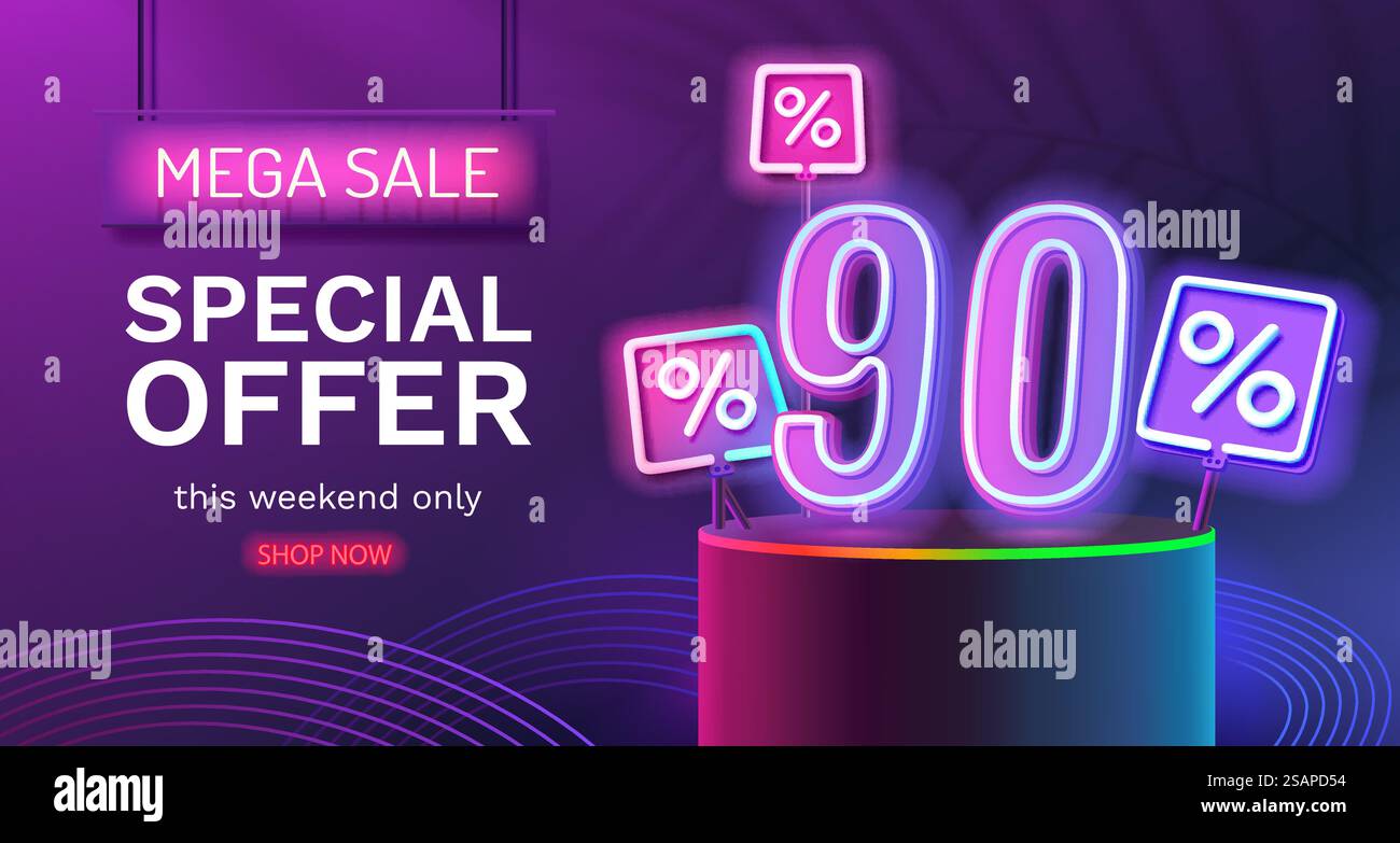 Save offer, 90 off sale banner. Sign board promotion. Vector. Save ...