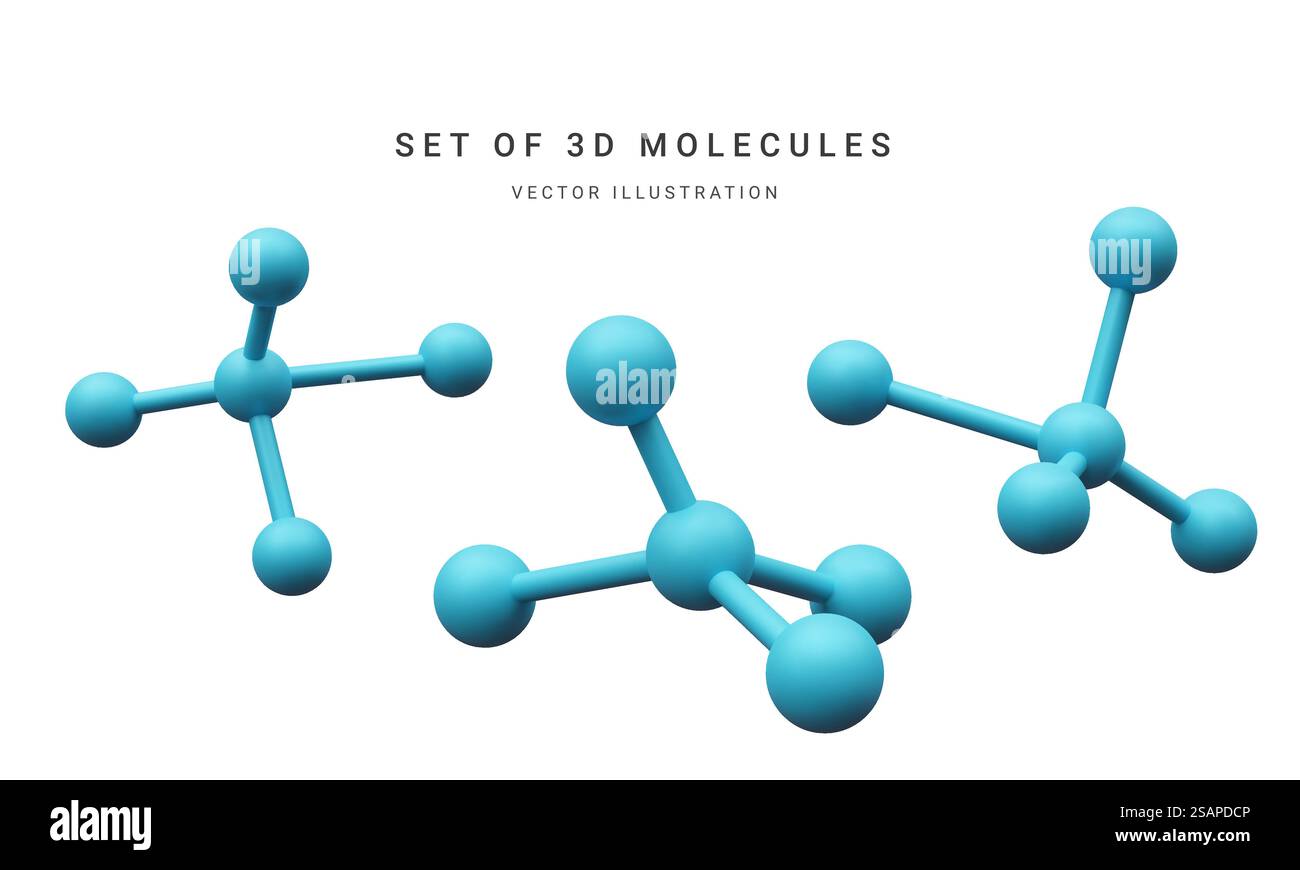 Set of 3d realistic abstract molecules isolated on white background ...