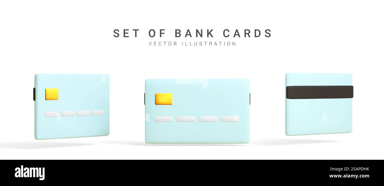 Realistic design credit cards set in different position isolated on ...