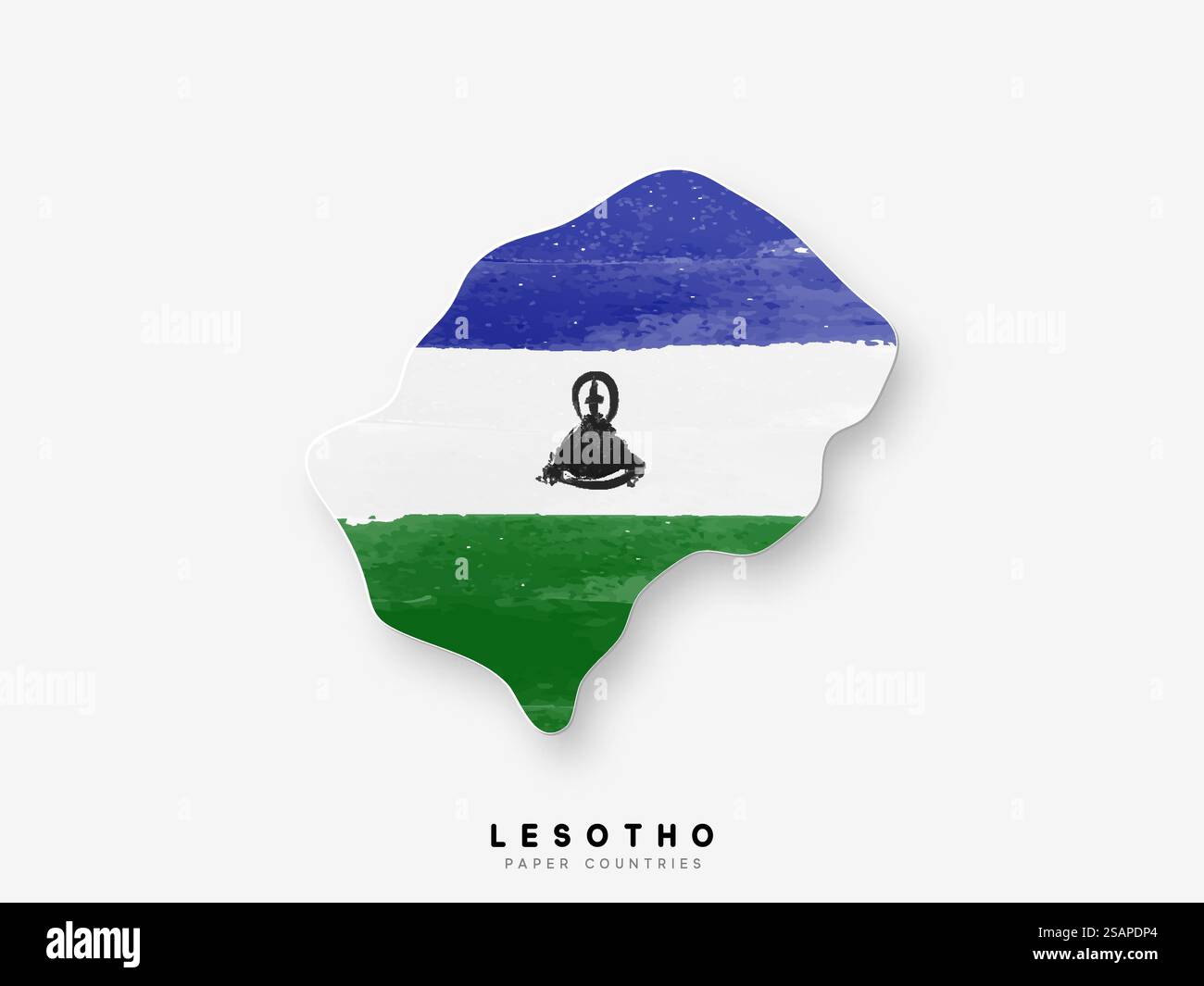 Lesotho detailed map with flag of country. Painted in watercolor paint ...