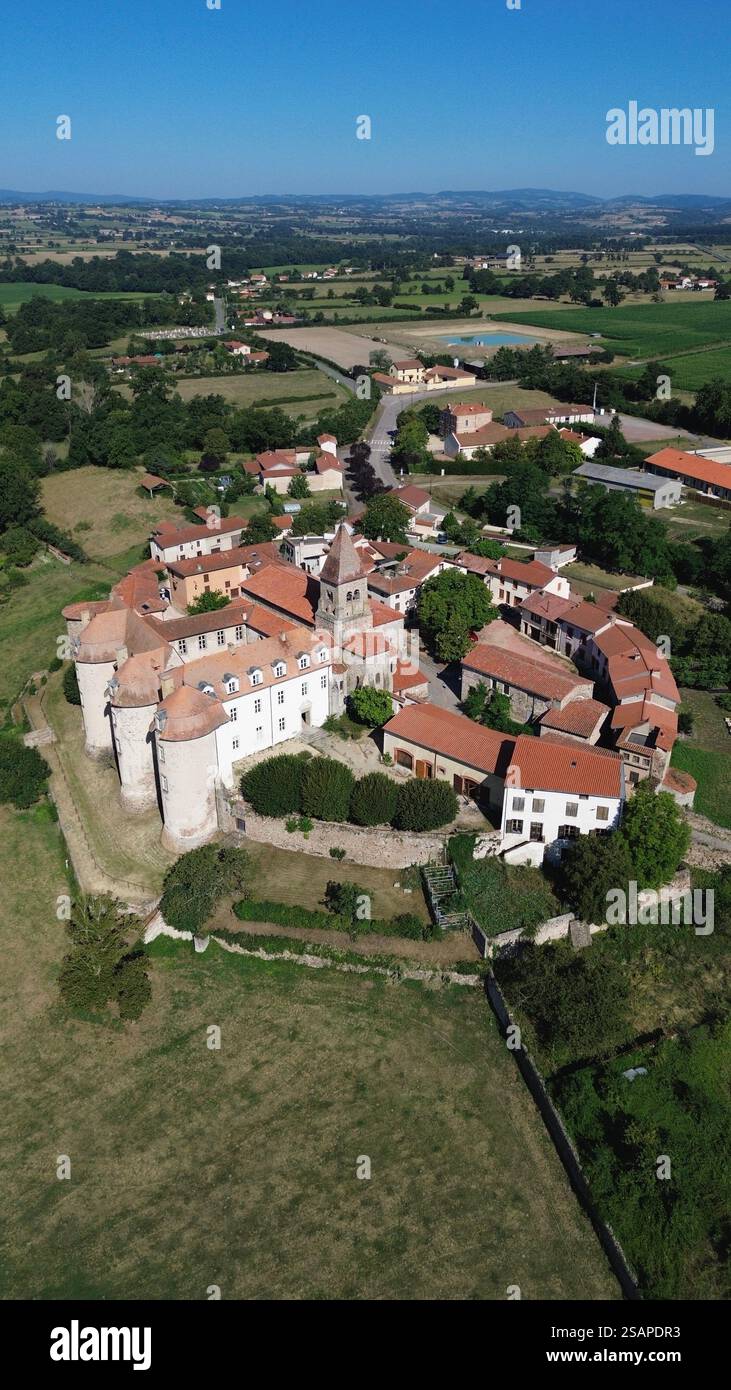 drone photo Pommiers-en-Forez castle france europe Stock Photo - Alamy