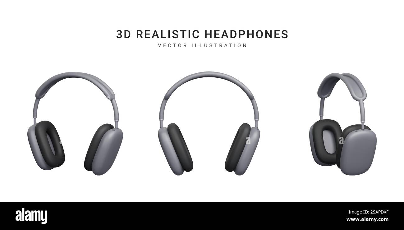 Set of 3d realistic wireless headphones isolated on white background ...