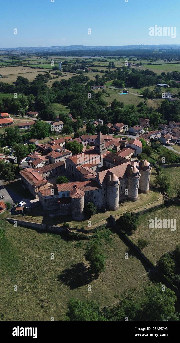 drone photo Pommiers-en-Forez castle france europe Stock Photo - Alamy