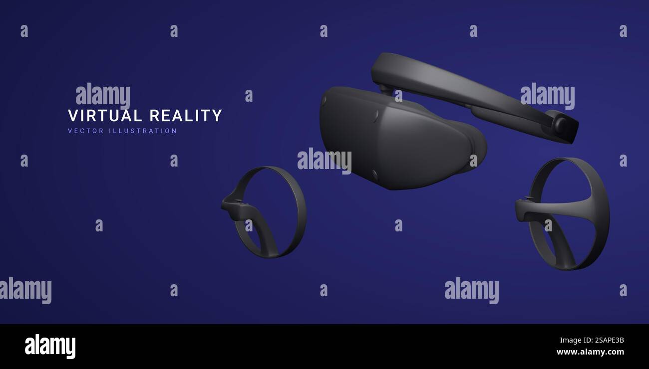 3d realistic black virtual reality glasses and gaming controller ...