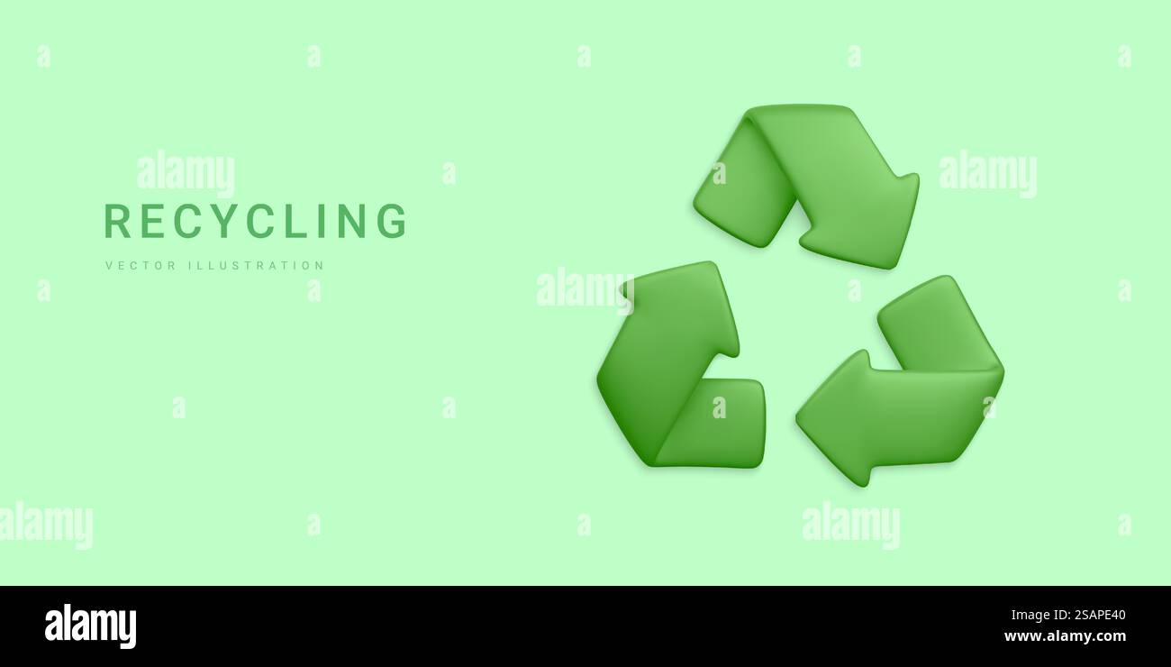 Set of 3d realistic green recycling sign isolated on light background ...