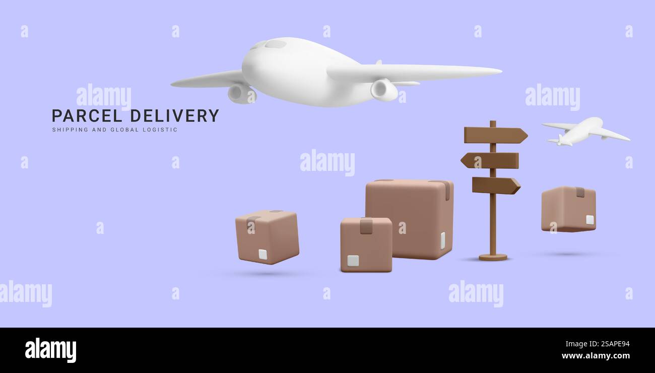3d realistic banner for air shipping and global logistic. Concept for ...