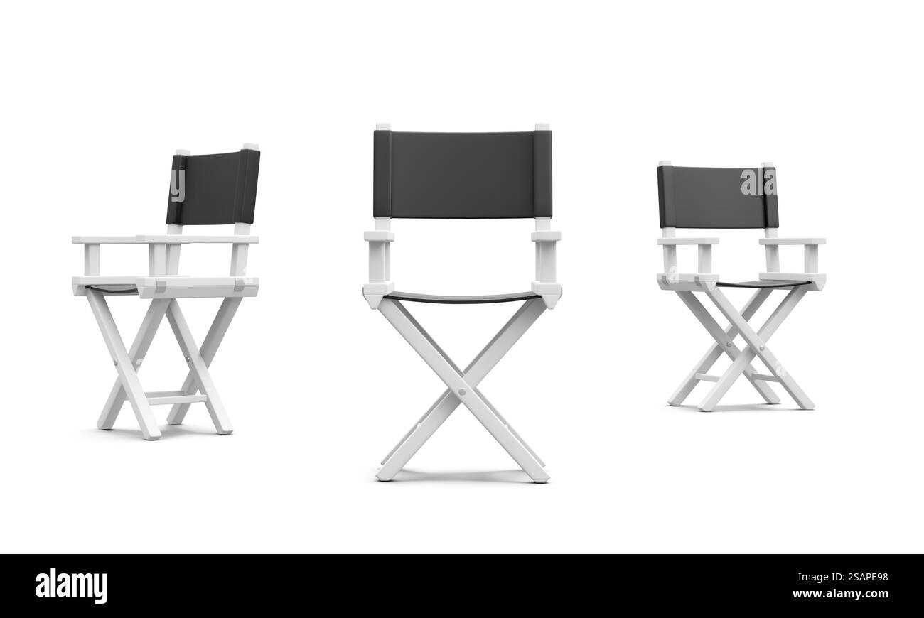 Set of 3d realistic director chair isolated on white background. Vector illustration Stock ...