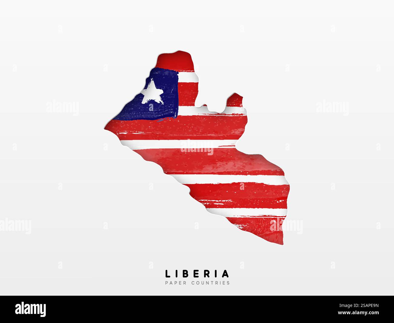 Liberia detailed map with flag of country. Painted in watercolor paint ...