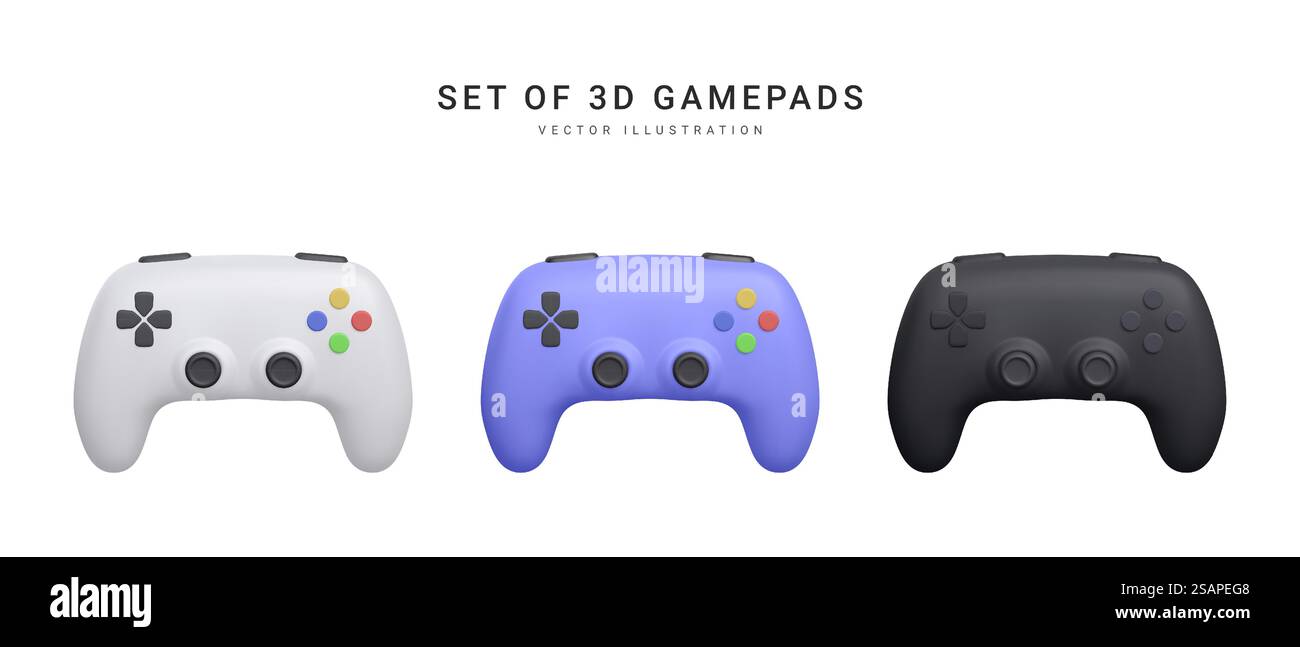 Set of 3d realistic gamepads isolated on white background. Video games ...