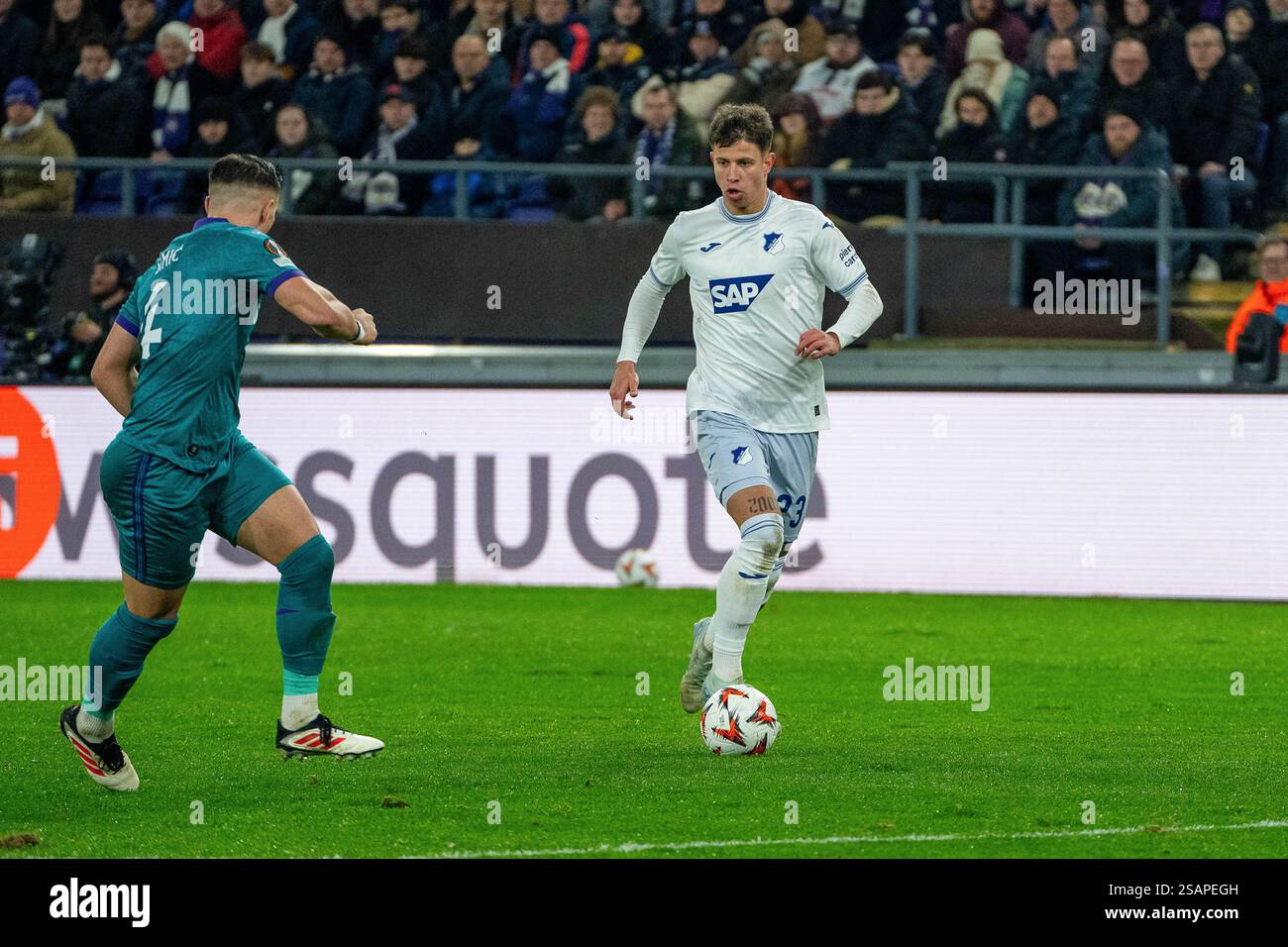 Am Ball Adam Hlozek (TSG 1899 Hoffenheim, #23) RSC Anderlecht vs. TSG 1899 Hoffenheim, Fussball ...