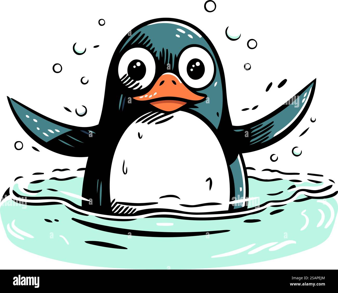 Cute penguin swimming in water. Hand drawn vector illustration Stock ...