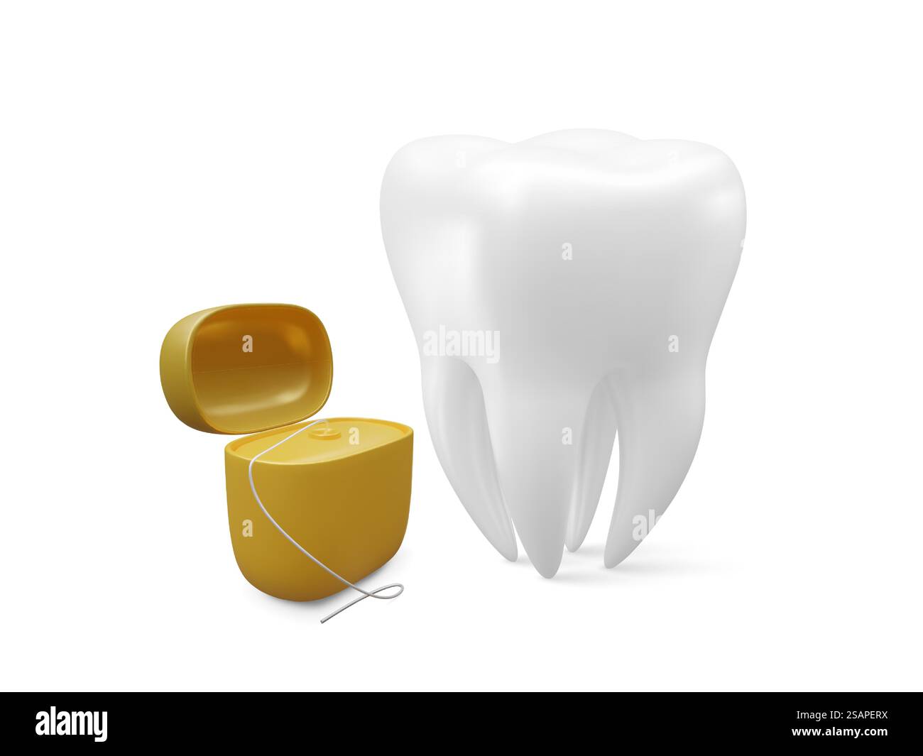 Realistic tooth and dental floss for teeth isolated on white background ...
