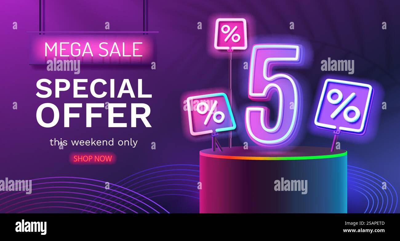 Save offer, 5 off sale banner. Sign board promotion. Vector. Save offer ...