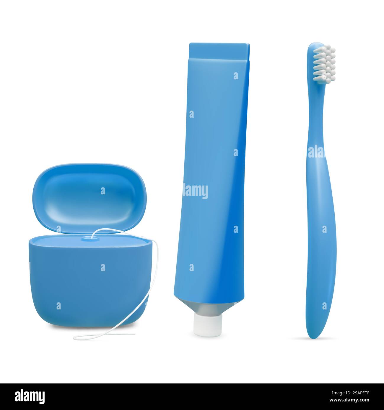 Realistic tube mockup toothpaste, dental floss and toothbrush. Vector ...