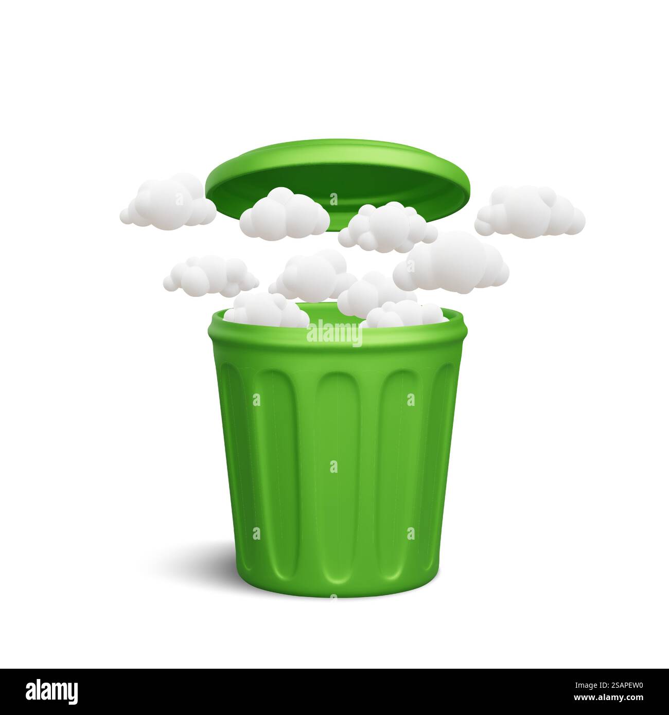 3d realistic minimal open rubbish can with trash clouds output isolated ...