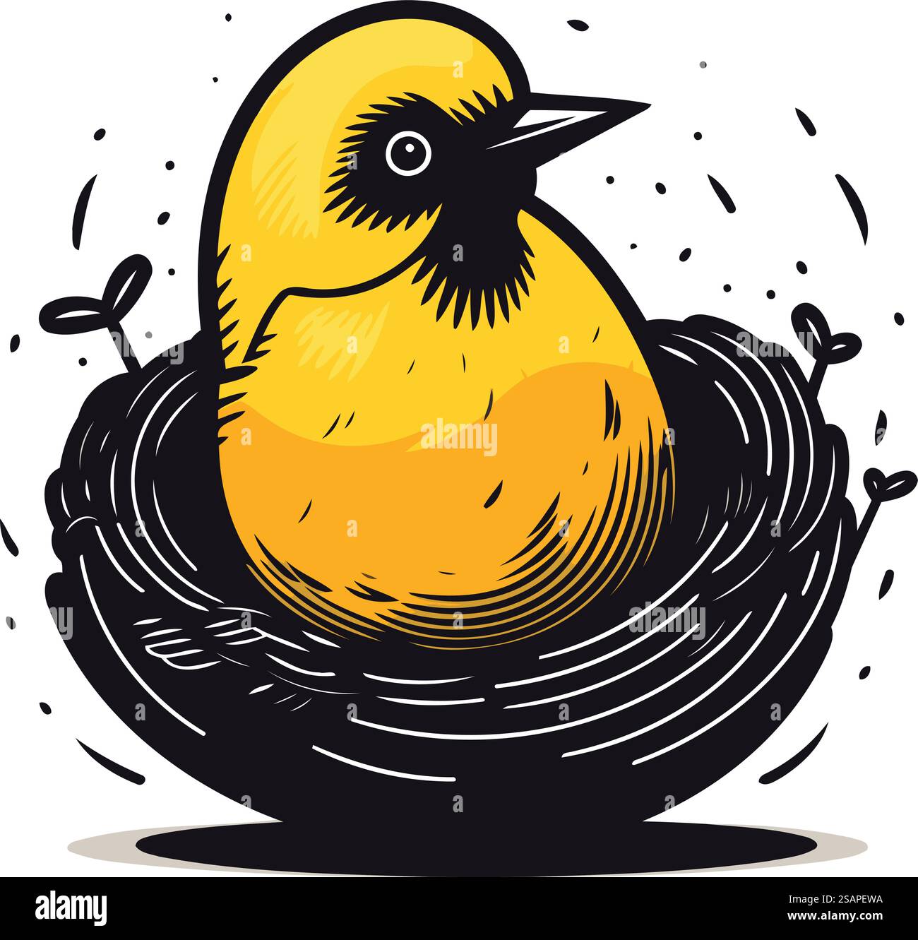 Illustration of a yellow bird in a nest. Vector illustration Stock ...