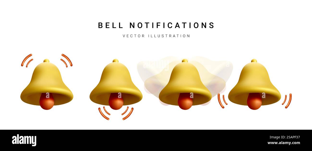 Set of 3d realistic bell isolated on white background. Vector ...