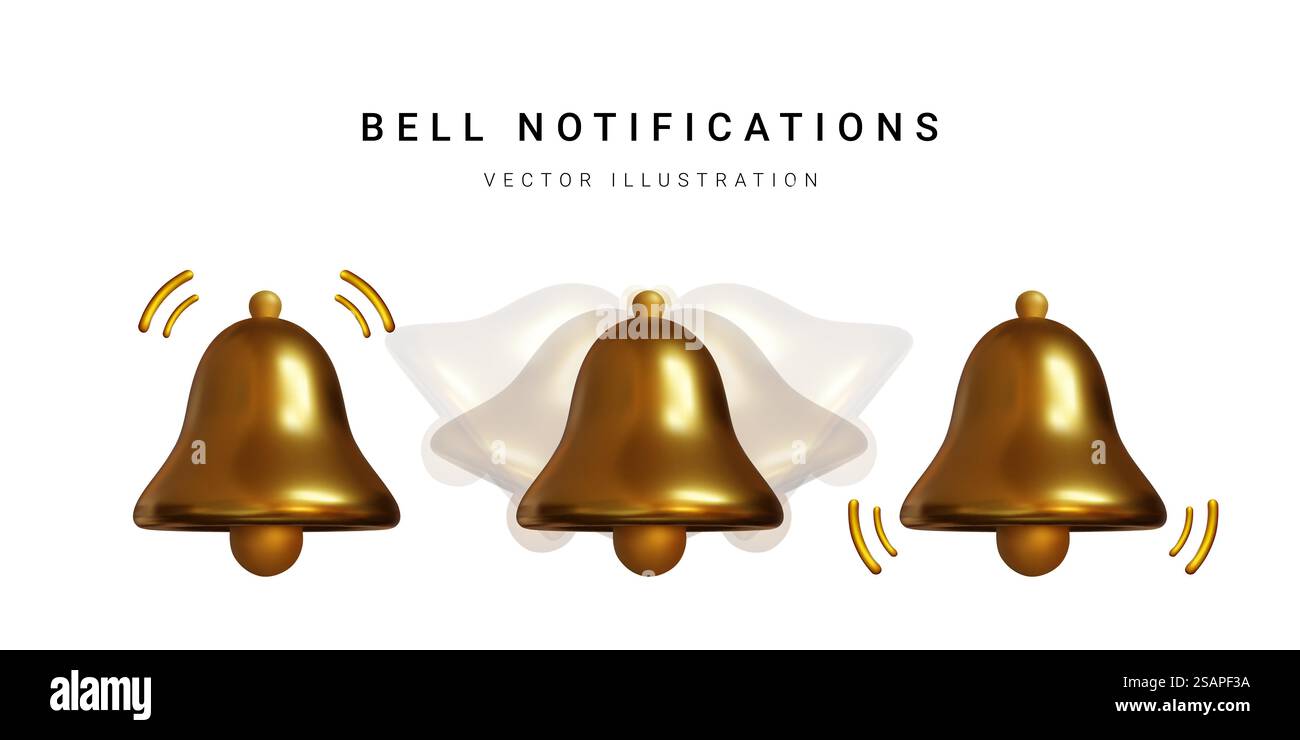 Set of 3d realistic bell isolated on white background. Vector ...