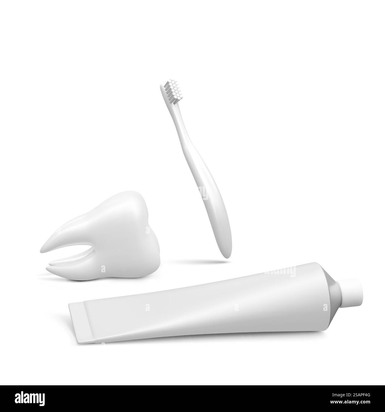 Realistic tube mockup toothpaste, white tooth and toothbrush. Vector ...