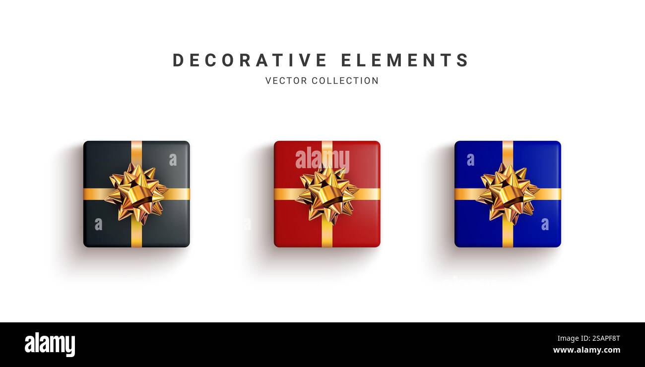 Collection of realistic gift boxes, decorative presents isolated on ...