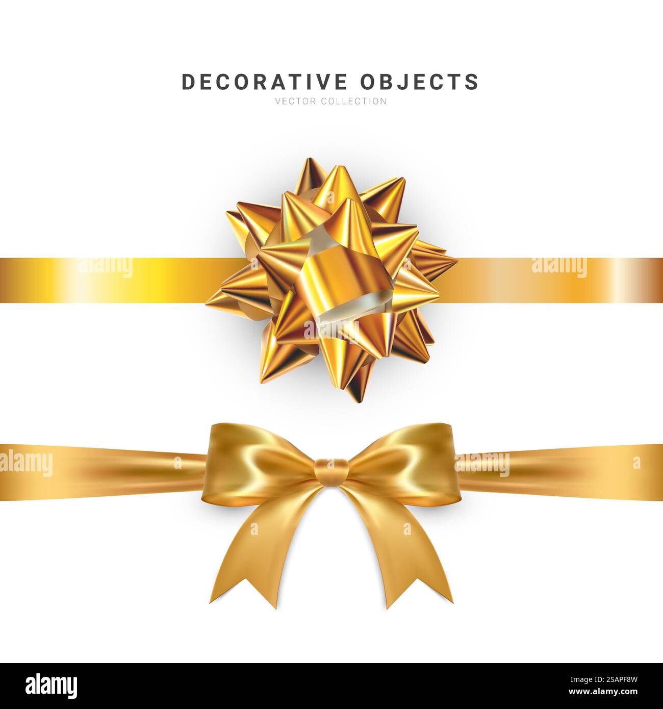 Realistic vector bow isolated on white background. Golden gift bows for ...