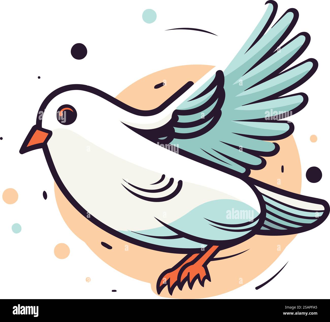 Vector illustration of white dove flying on colorful background. Cute ...