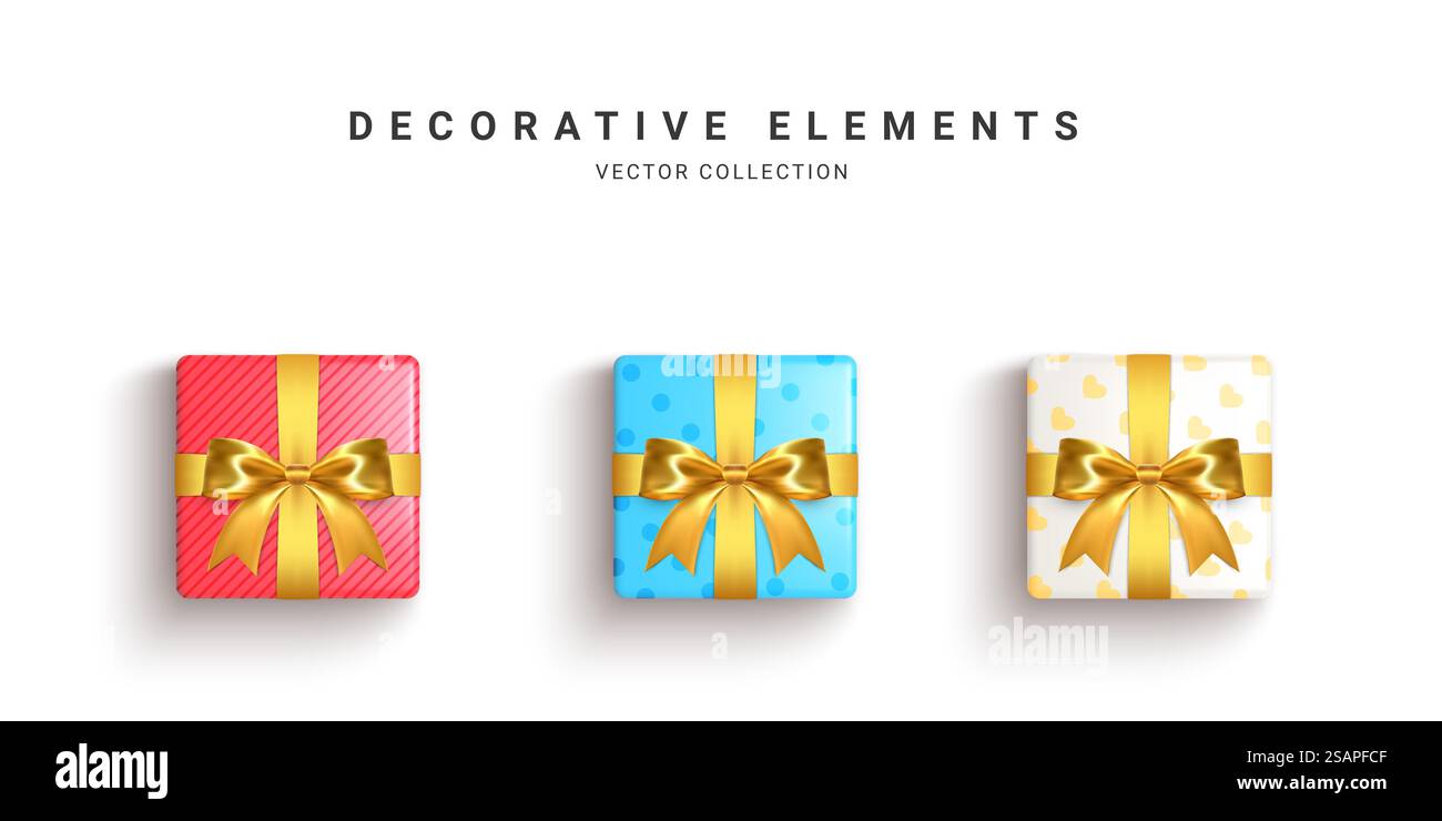 Collection of realistic gift boxes, decorative presents isolated on ...