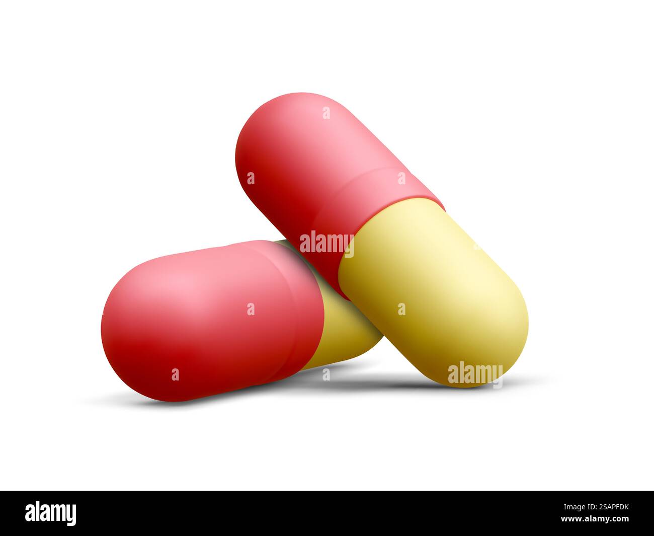 3d realistic two close up capsule pills isolated on white background ...