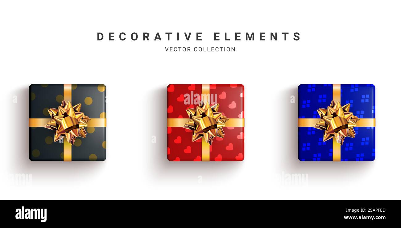 Collection of realistic gift boxes, decorative presents isolated on ...