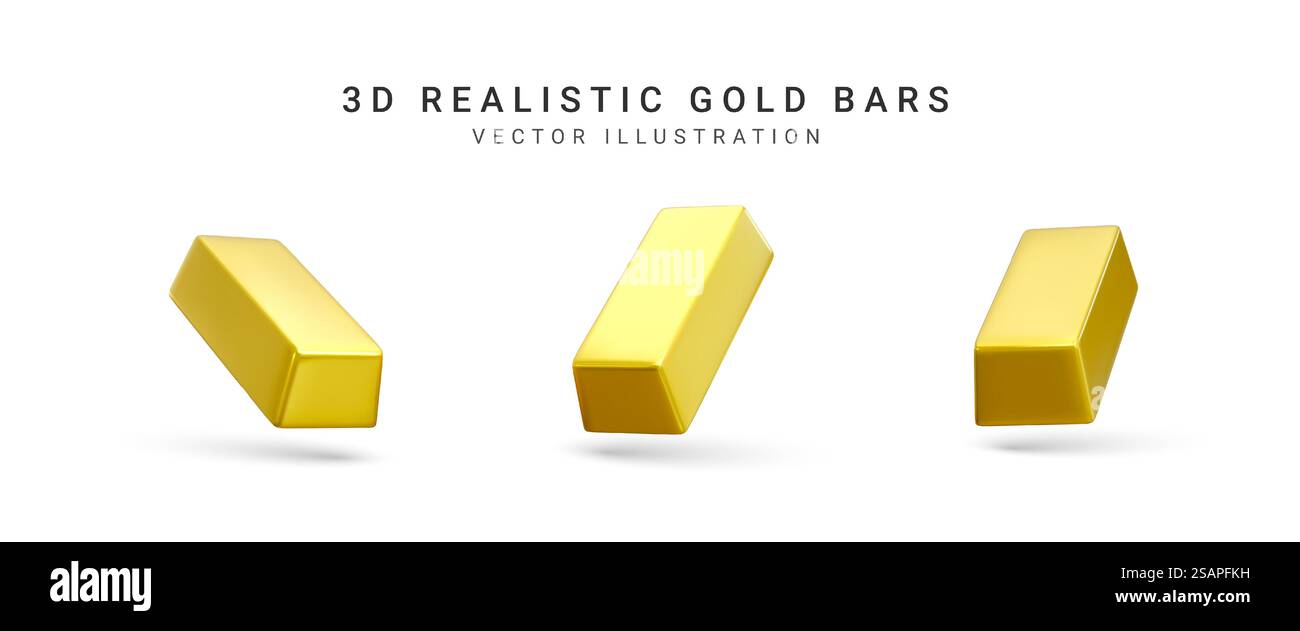 Golden Bars on white background. 3d Rendering gold. Vector illustration ...
