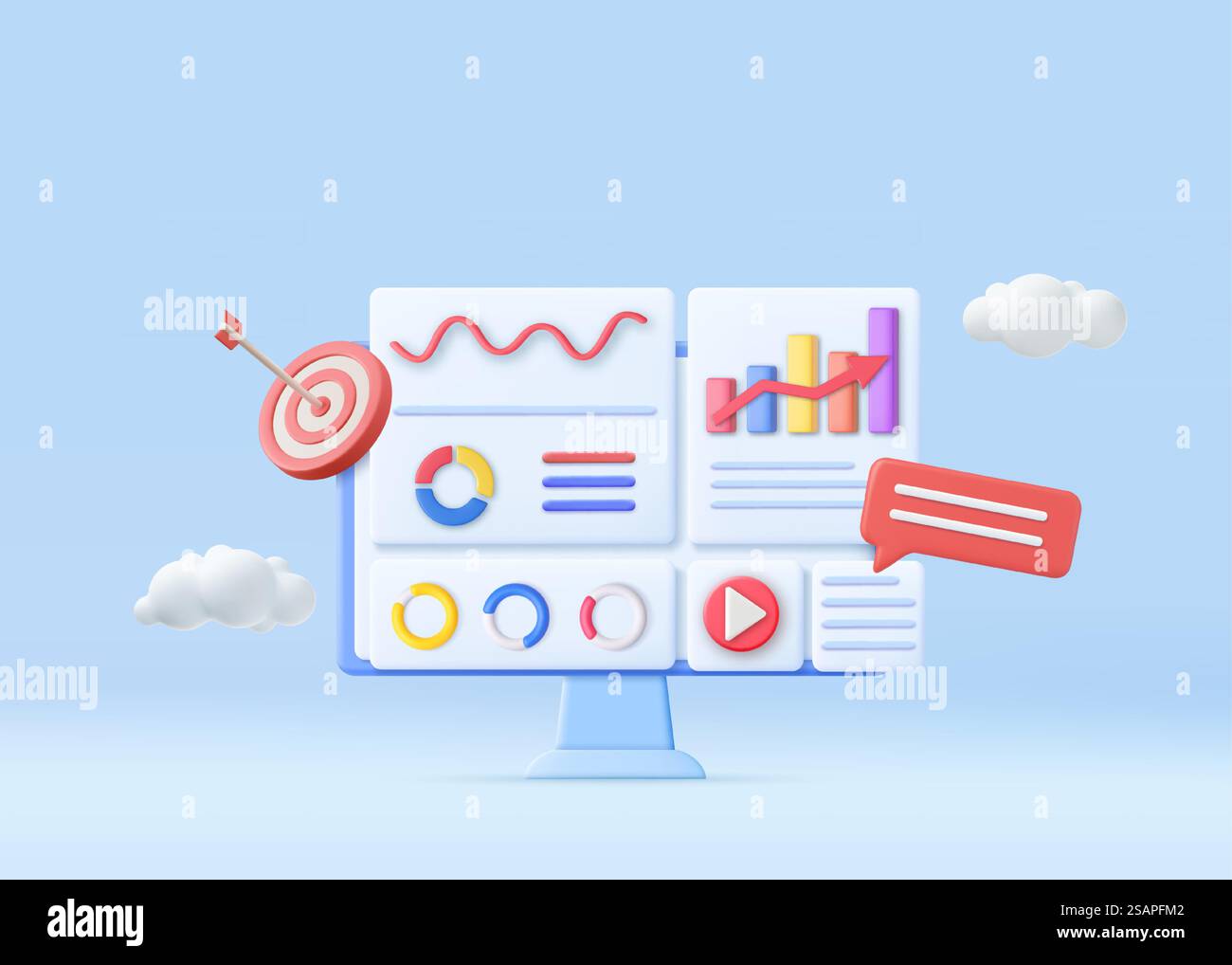 3D Financial report chart, SEO Optimization, web analytics and seo marketing concept. Business ...