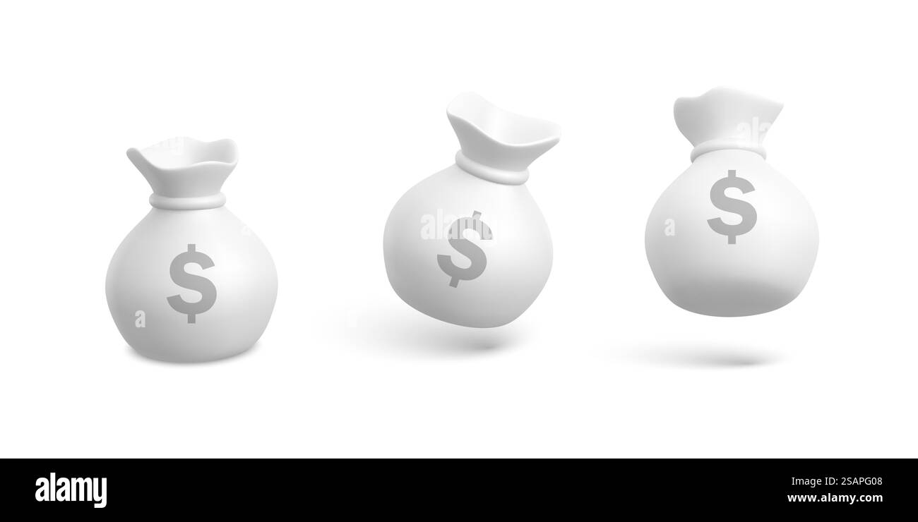 Set of money bags in 3d realistic style. Business and finance. Sack ...
