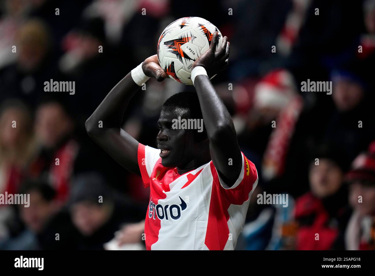 Slavia's El Hadji Malick Diouf throws in the ball during the Europa ...