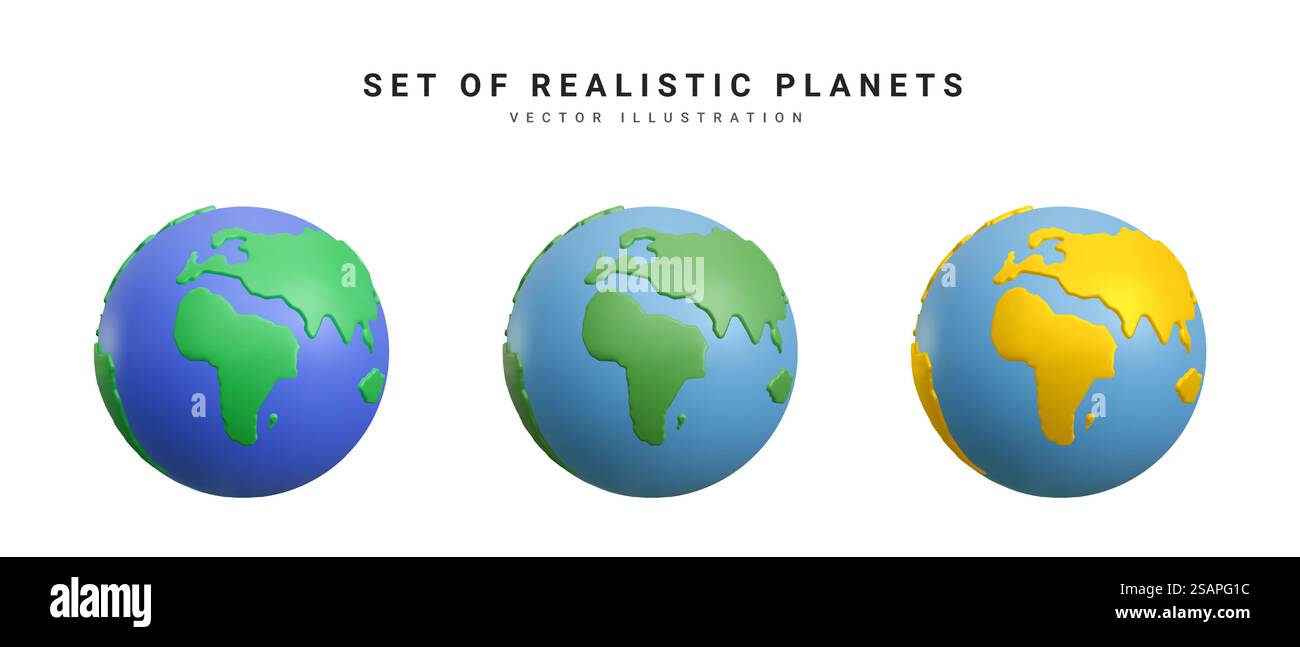 Set of 3d realistic render planet isolated on white background. Vector ...