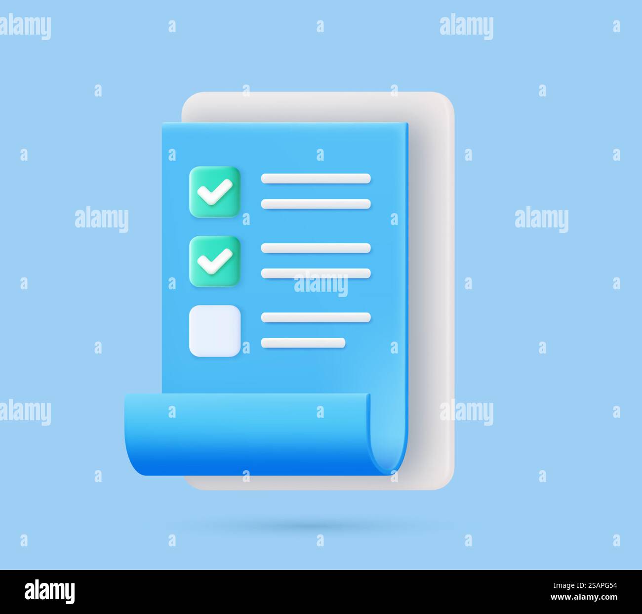 Checklist on 3d clipboard paper. Document in test form with check marks ...