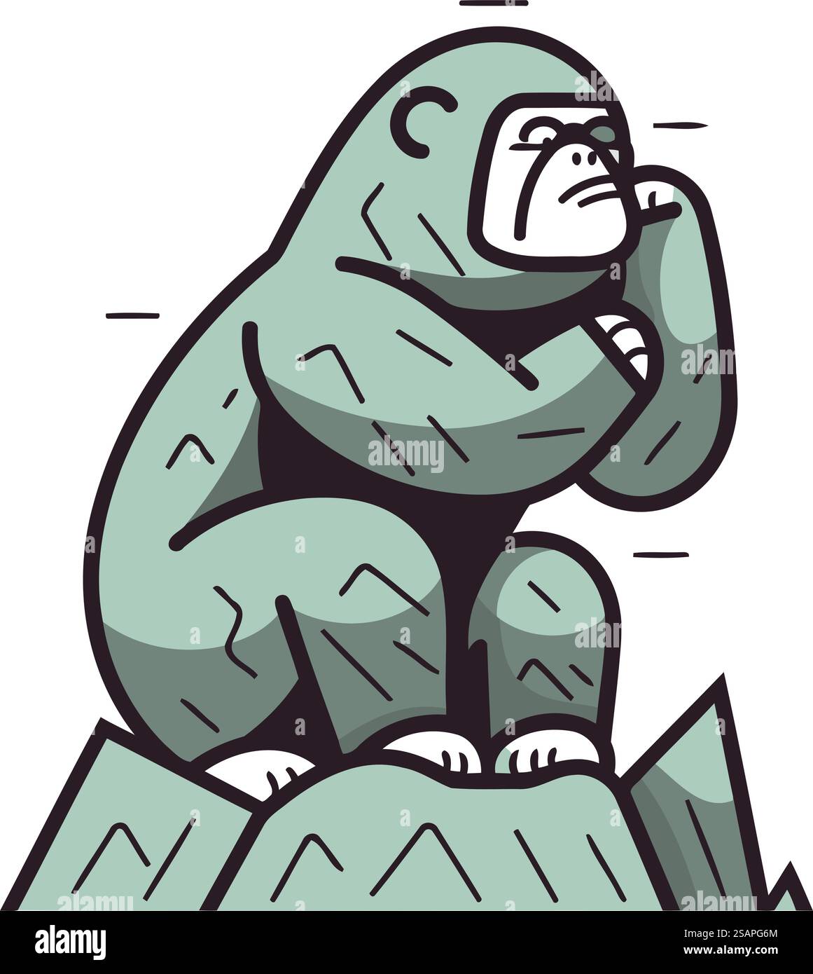 Vector illustration of angry gorilla sitting on a rock. Cartoon style ...