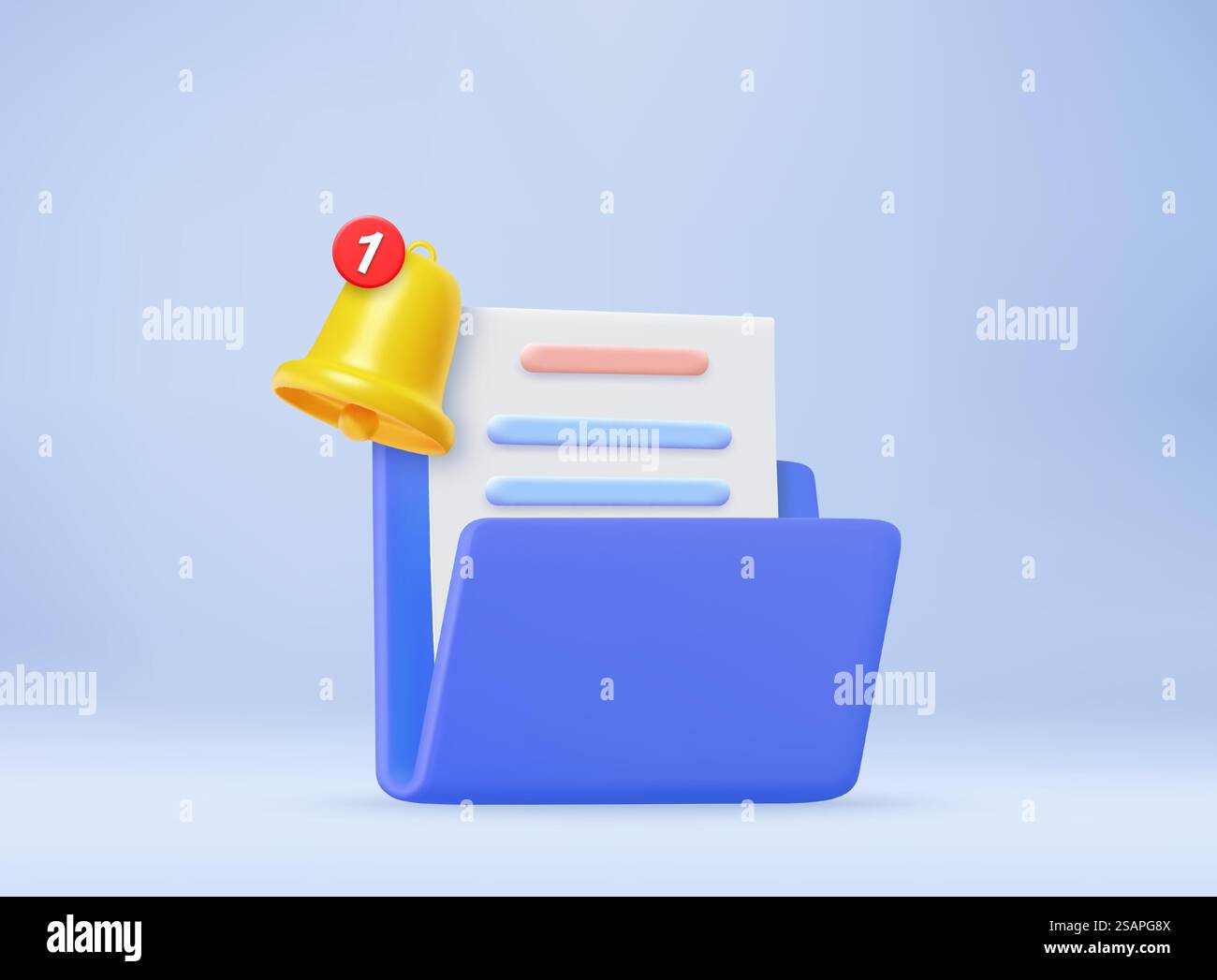 3D folder and document with notification ring icon. minimal design ...