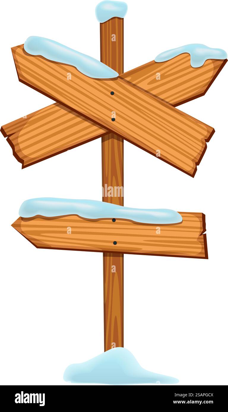 Snowed signboard with arrow planks. Cartoon signpost template isolated ...