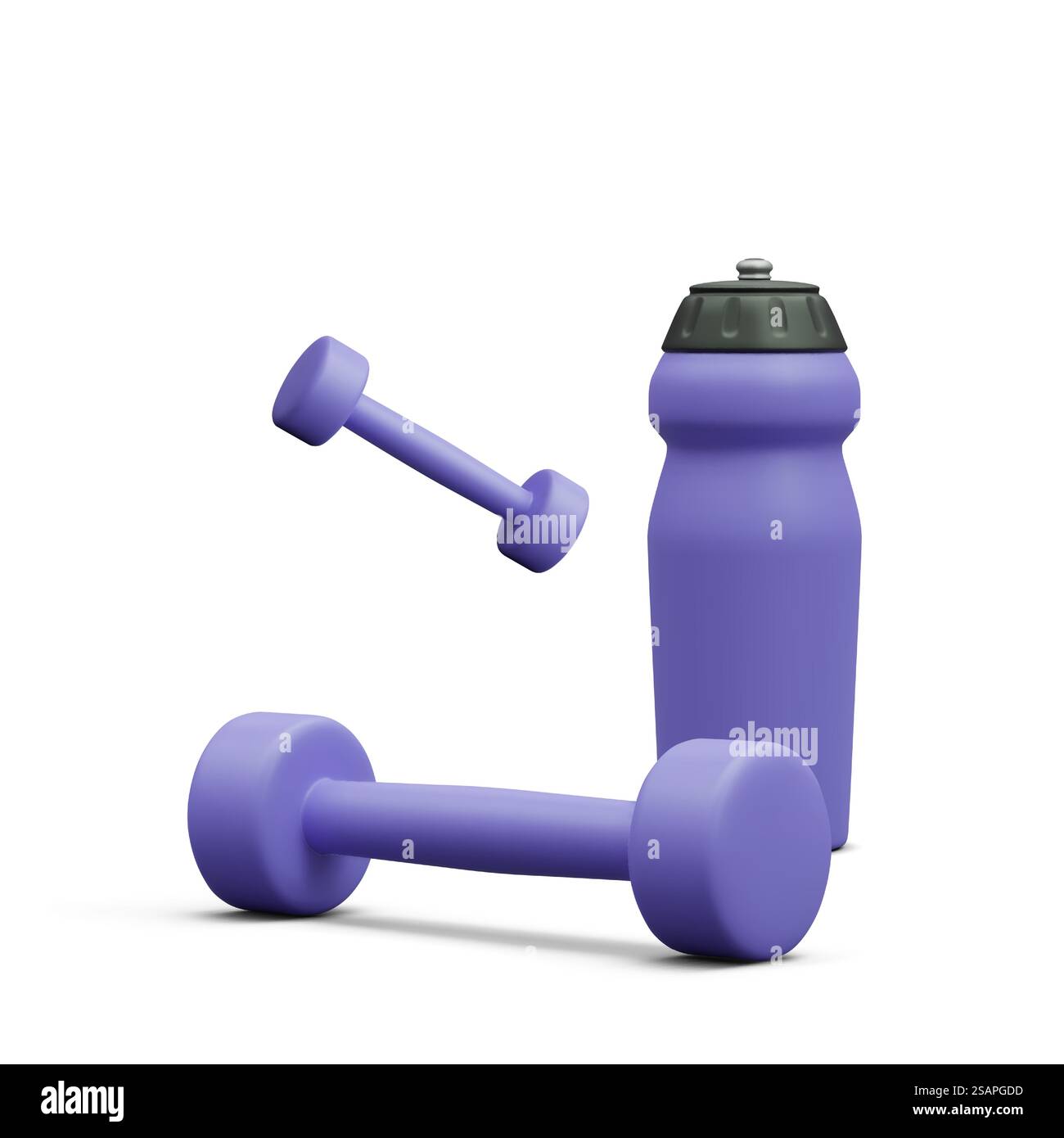 Set of 3d realistic sport equipment. Dumbbells and water bottle ...