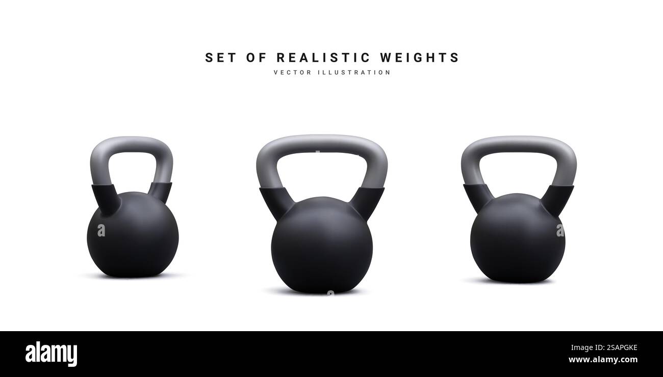 Set of 3d realistic weights kettlebell isolated on white background. Vector illustration Stock ...