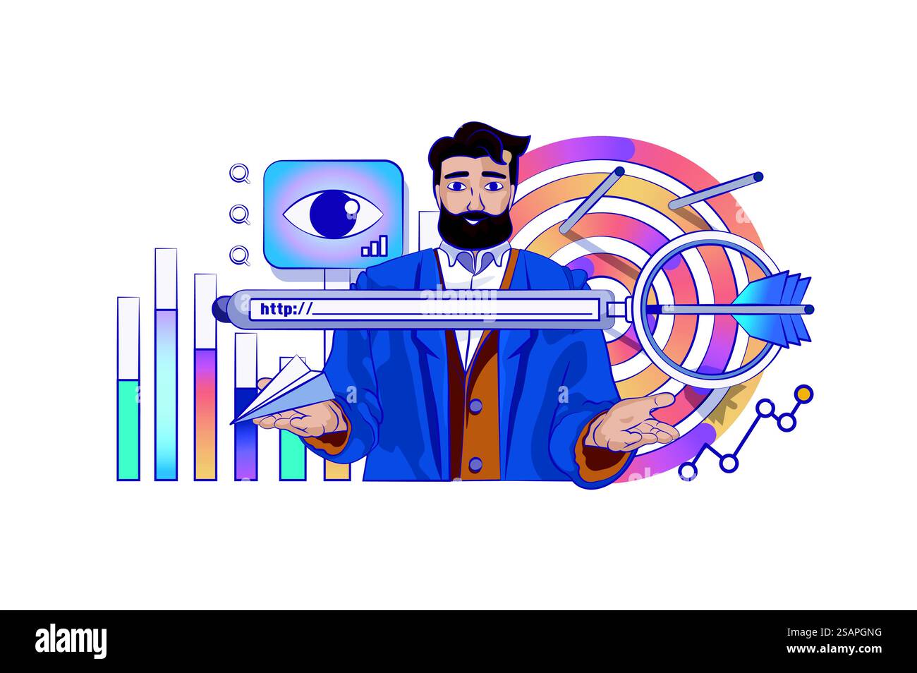 Seo analysis concept with people scene in flat cartoon design for web ...