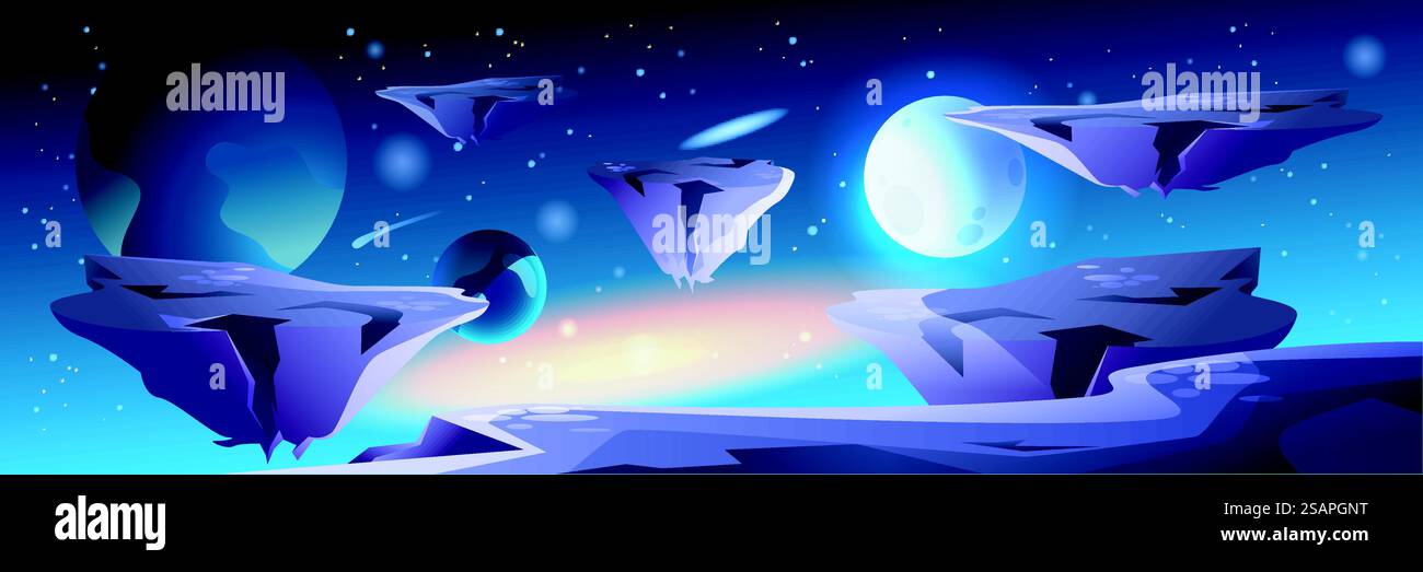 Astronaut at space background banner in flat cartoon design. Cosmos ...