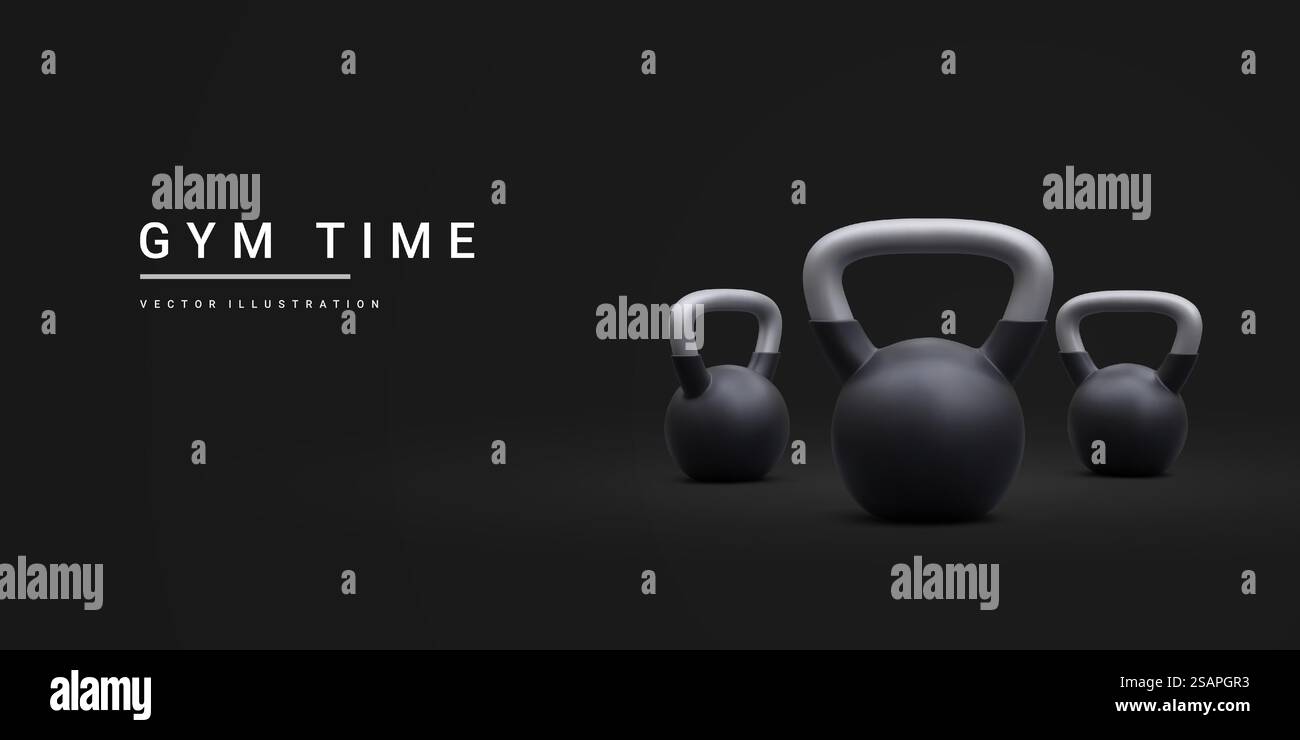 3d realistic banner on sports theme with metal heavy weight on a dark ...